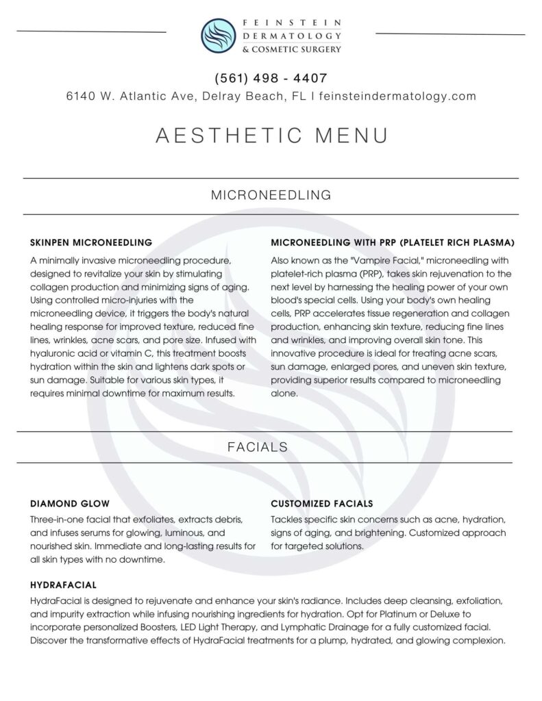 Aesthetic Menu Delray Beach | Feinstein Dermatology